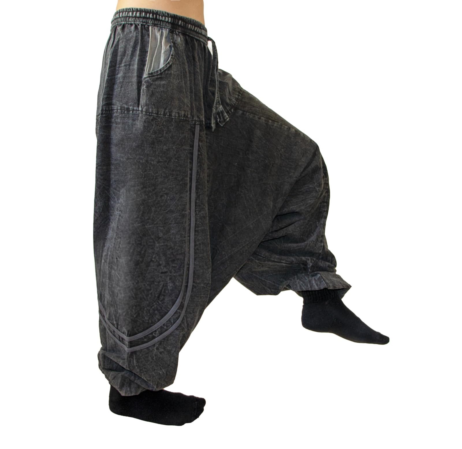 manakamana Mens Yoga Harem Pants, Cotton Drop Crotch Pants, Festival Low Crotch (US, Alpha, Small, Large, Regular, Regular, Grey)