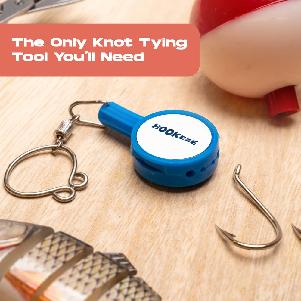 HOOK-EZE 2X Fishing Knot Tying Tool, Standard Size - Safety Device & Line Cutter - Multifunctional Fishing Accessories - Covers Fully Rigged Hooks - Blue
