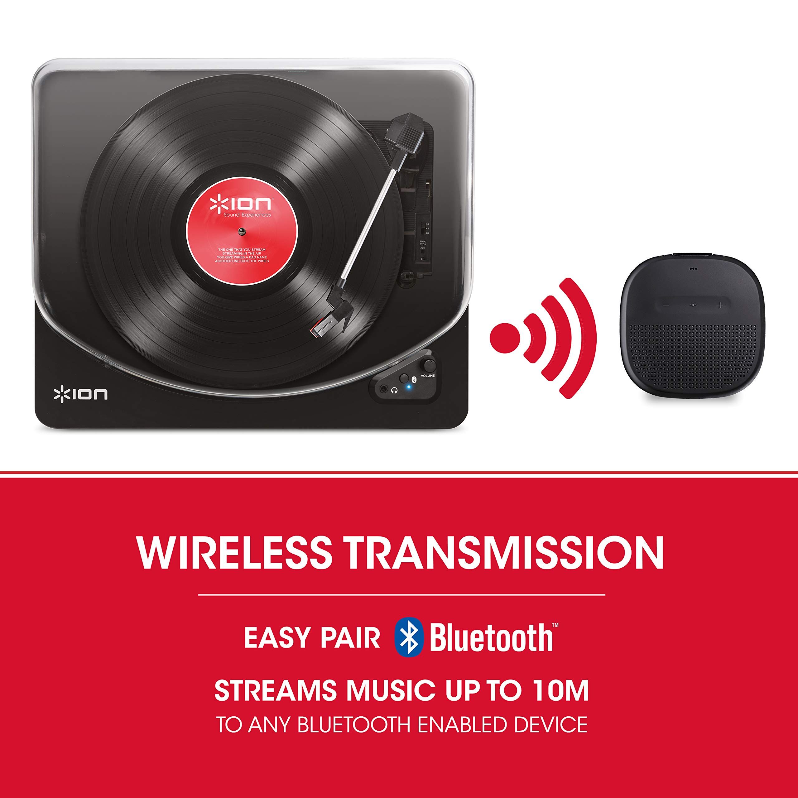 ION Audio Air LP | Vinyl Record Player / Bluetooth Turntable with USB Output for Conversion and Three Playback Speeds – Black Finish