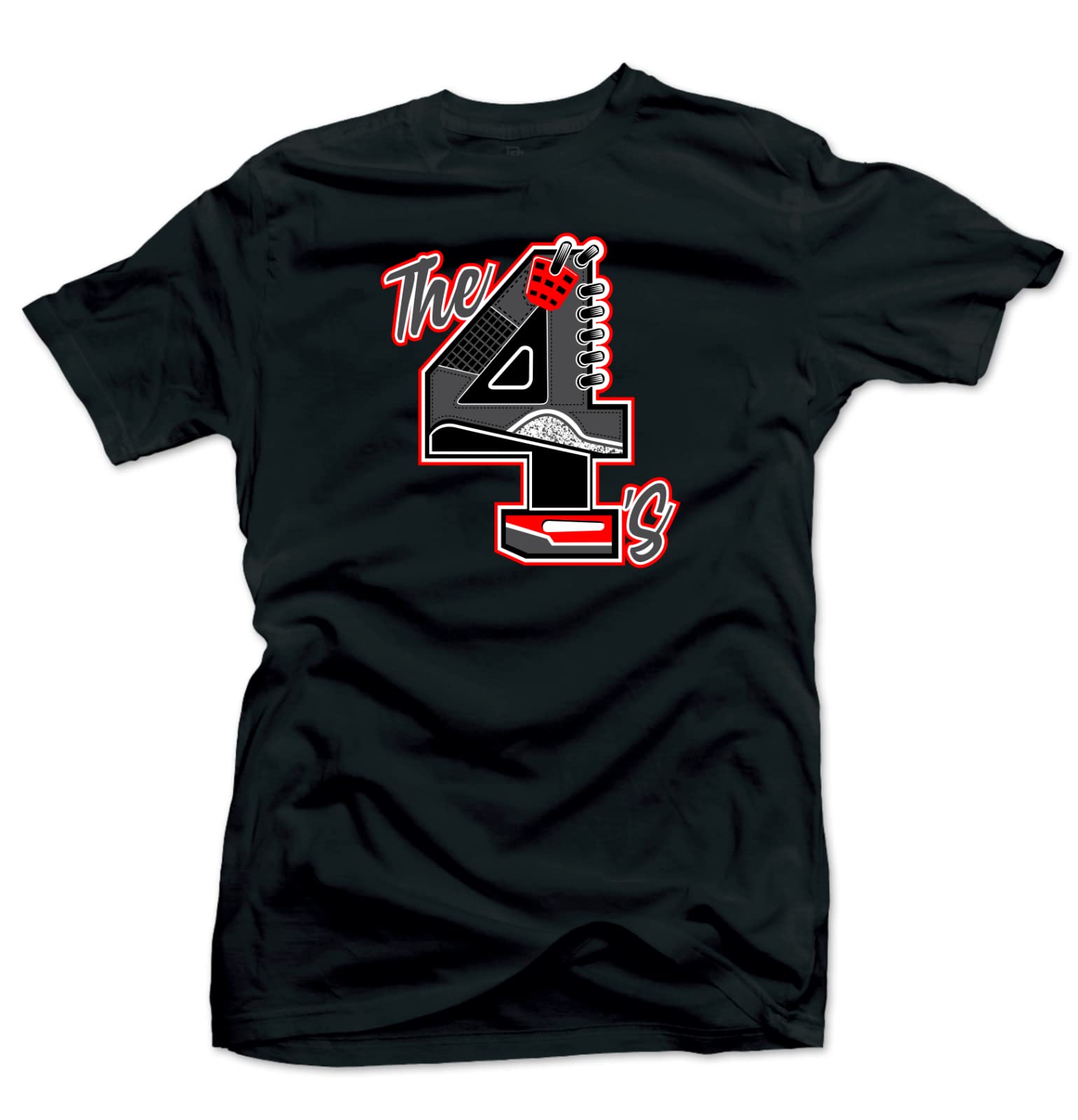 Jordan 4 Red Thunder Bred Match Tees - The 4's Black | Large