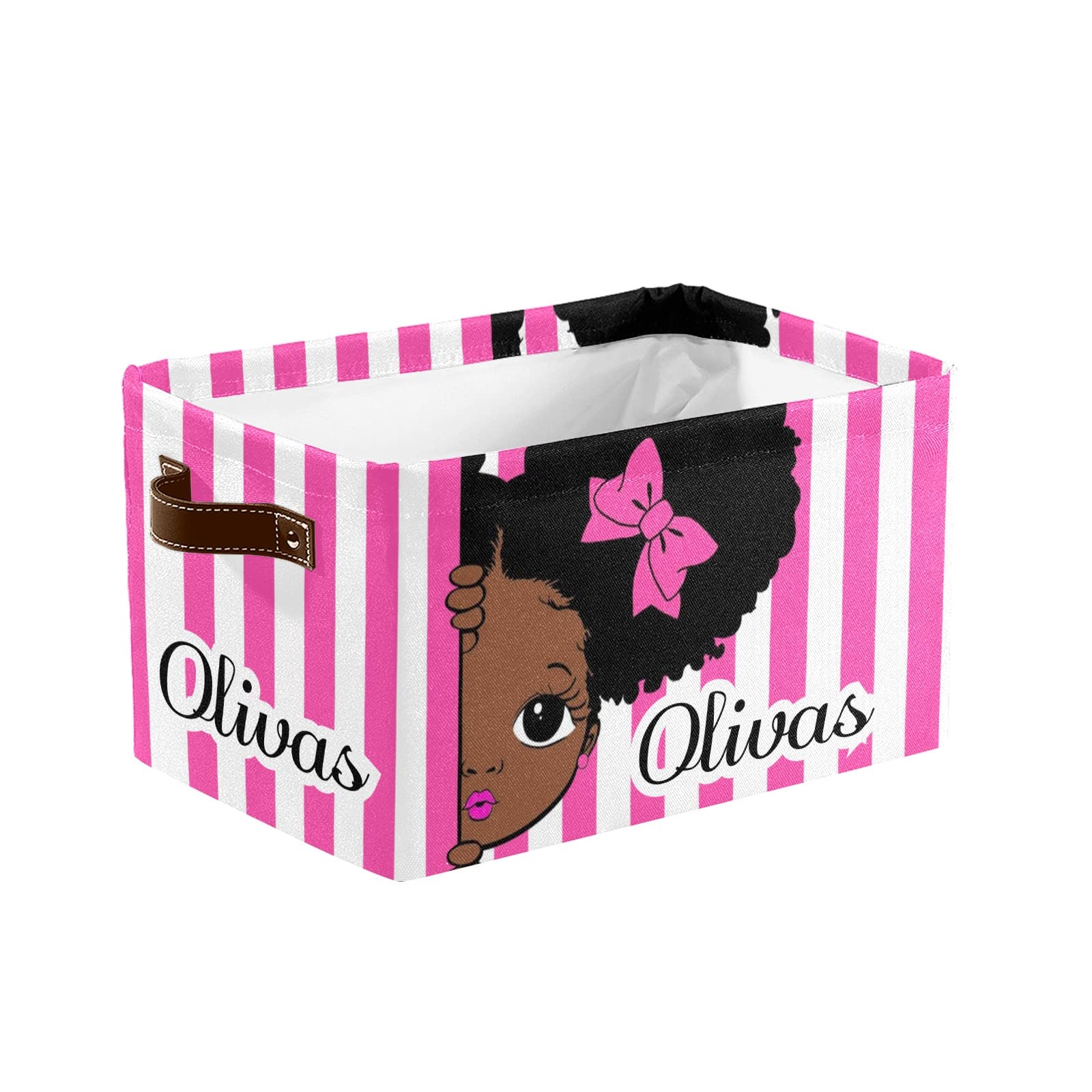 Urcustom Personalized Storage Bins, Custom Storage Basket Boxes for Organizing Closet Shelf Nursery Toy Black Girl Princess (ZY1222)
