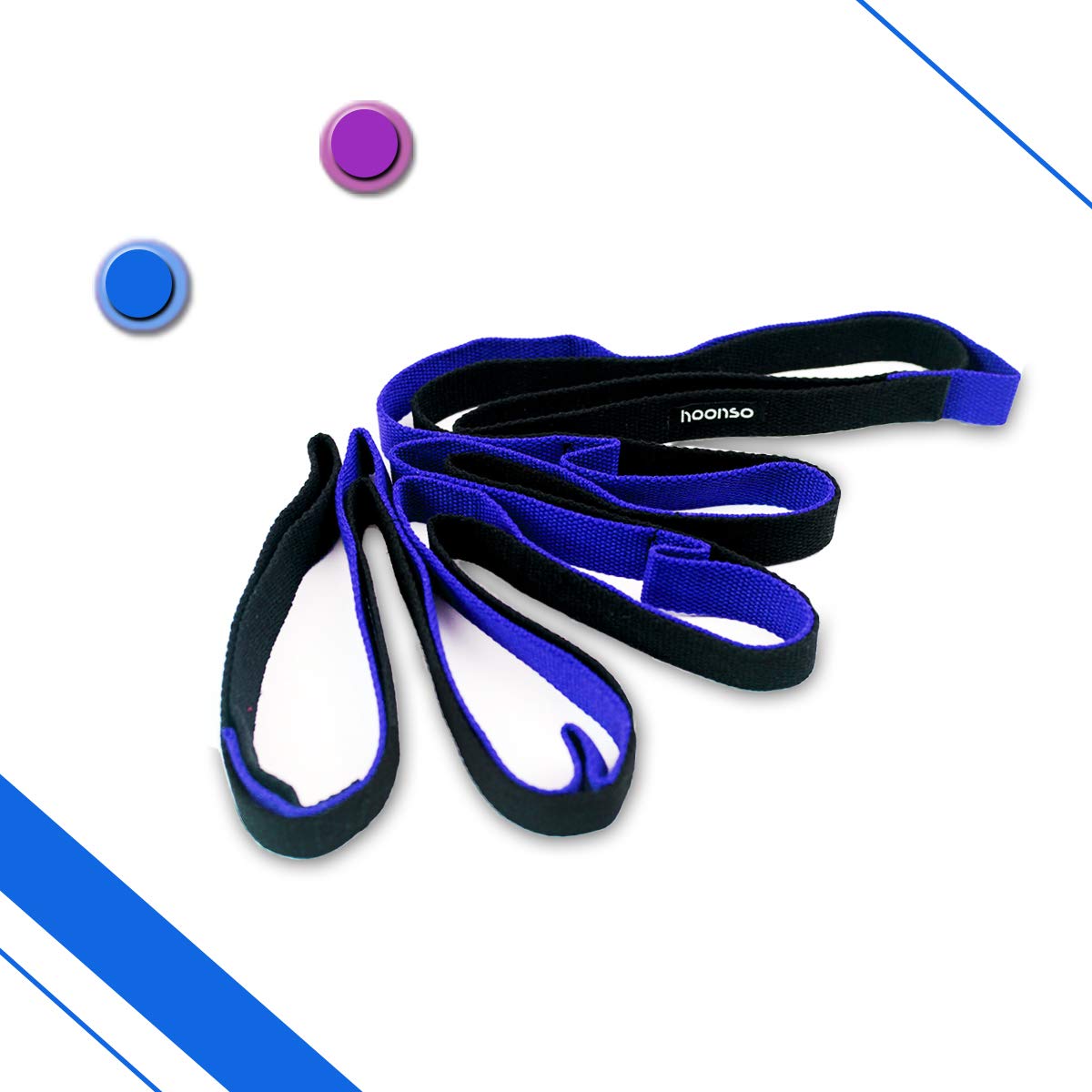HOONSO Fitness Strap Exercise Stretching Straps 8 Loops Yoga Strap with Carrying Bag for Physical Therapy, Pilates, Home Workout, Blue