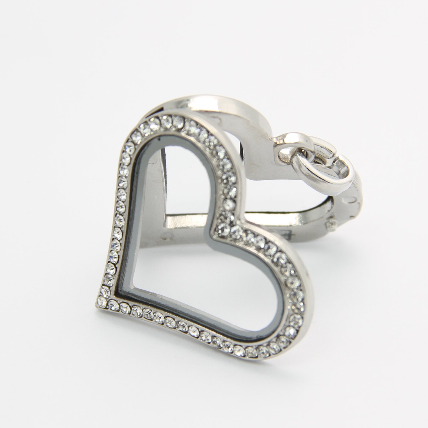 JOJO & LIN Magnetic Floating Locket Charm 30mm Medium with Snake Chain Mothers Day Gift (Silver Crystal Heart)