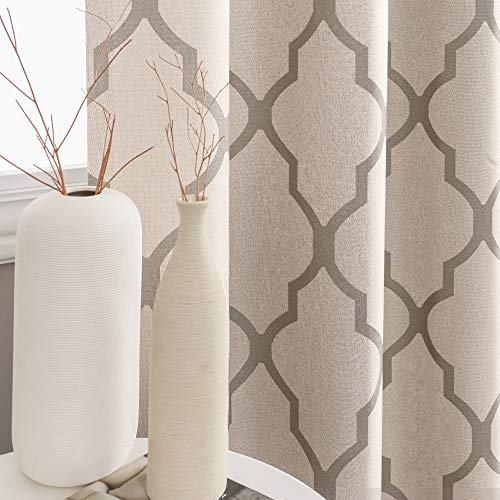JIN CHAN Curtains Living Room Darkening Drapes Bedroom Linen Textured Window Treatment Panels 95 inch Long One Panel Grey on Beige