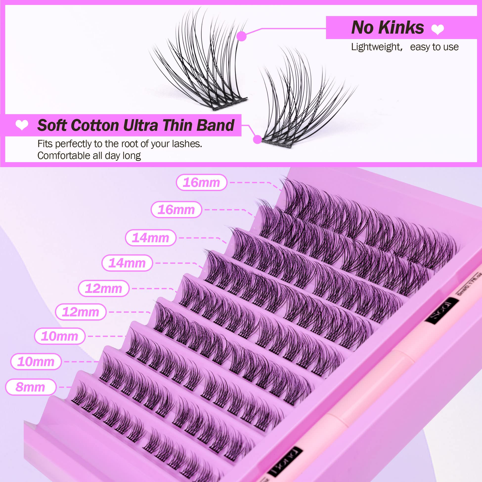 Lash Clusters Kit, DIY Eyelash Extensions Kit, Super Hold Lash Bond and Seal, Cluster Lashes Extensions 8-16mm DIY Individual Lashes Kit Wispy Natural Eyelash Extensions by Newcally
