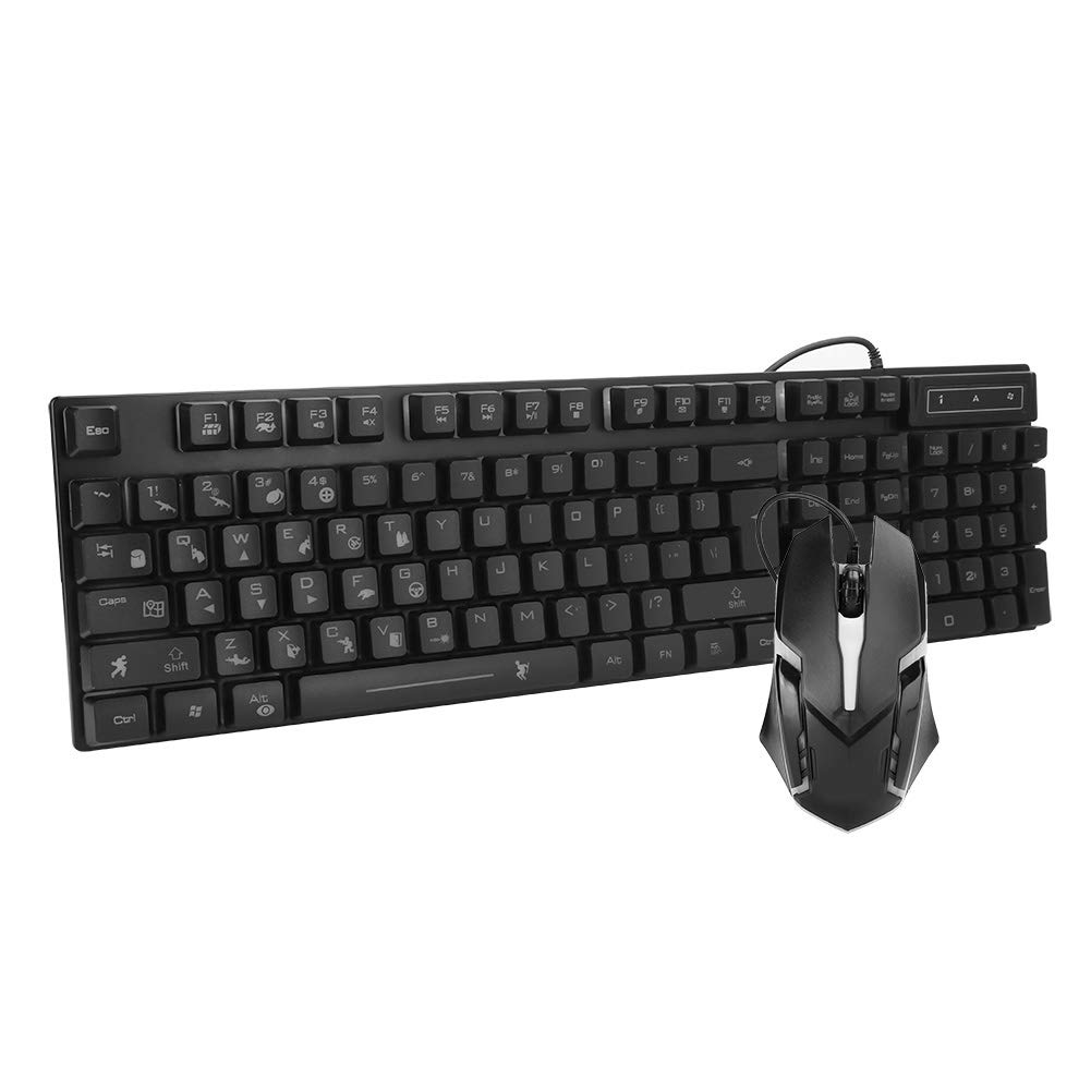 USB Wired Keyboard Mouse Combo - 104 Keys Mechanical Feeling Keyboard - LED Backlit - Plug and Play - Ergonomic Designed - for Gaming, Notebook, Office (Black)