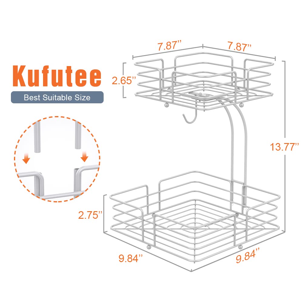Kufutee 2 Tier Countertop Fruit Basket,Vegetables Bowl Storage With Banana Hanger,Sliver