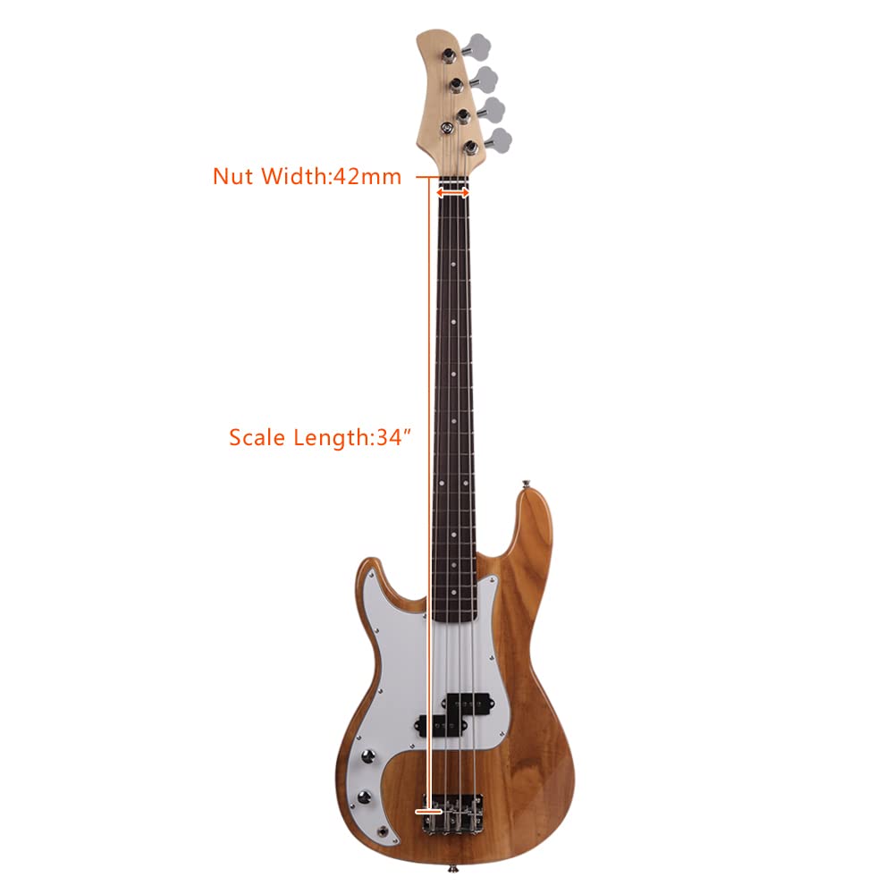 Lykos 4 Strings Left Hand Electric GP Bass Guitar + Cord + Spanner Tool + Plectrum (Burlywood)