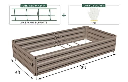 SONFILY Raised Garden Bed Metal Raised Garden Bed Outdoor Kit Garden Boxes Raised Galvanized Planter Raised Beds for Gardening Vegetables Fruit with 2pcs Tomato Cages,8x4x1ft,Brown