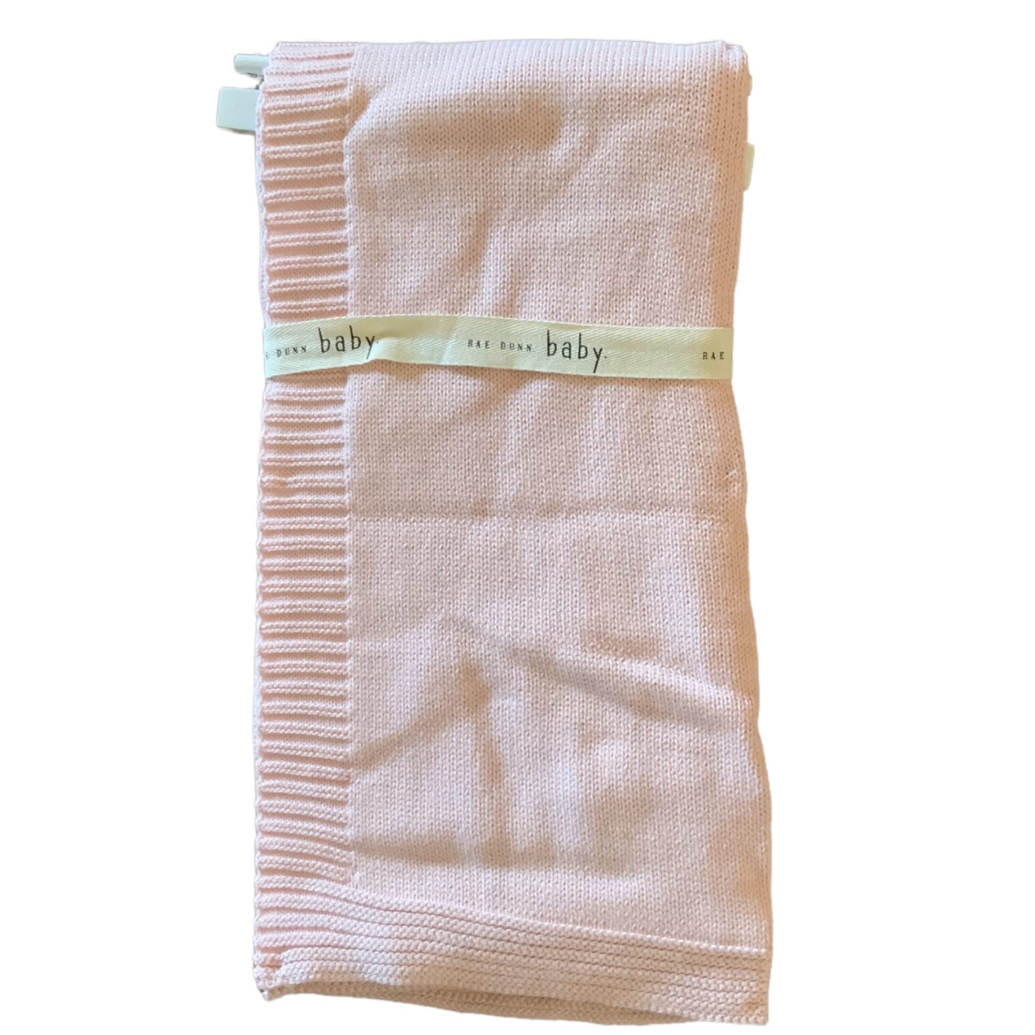 RAE DUNN Baby Knit Baby Blanket - 100% Cotton Pink Receiving Blanket with Sentiment Patch Inscribed with Sweet Baby