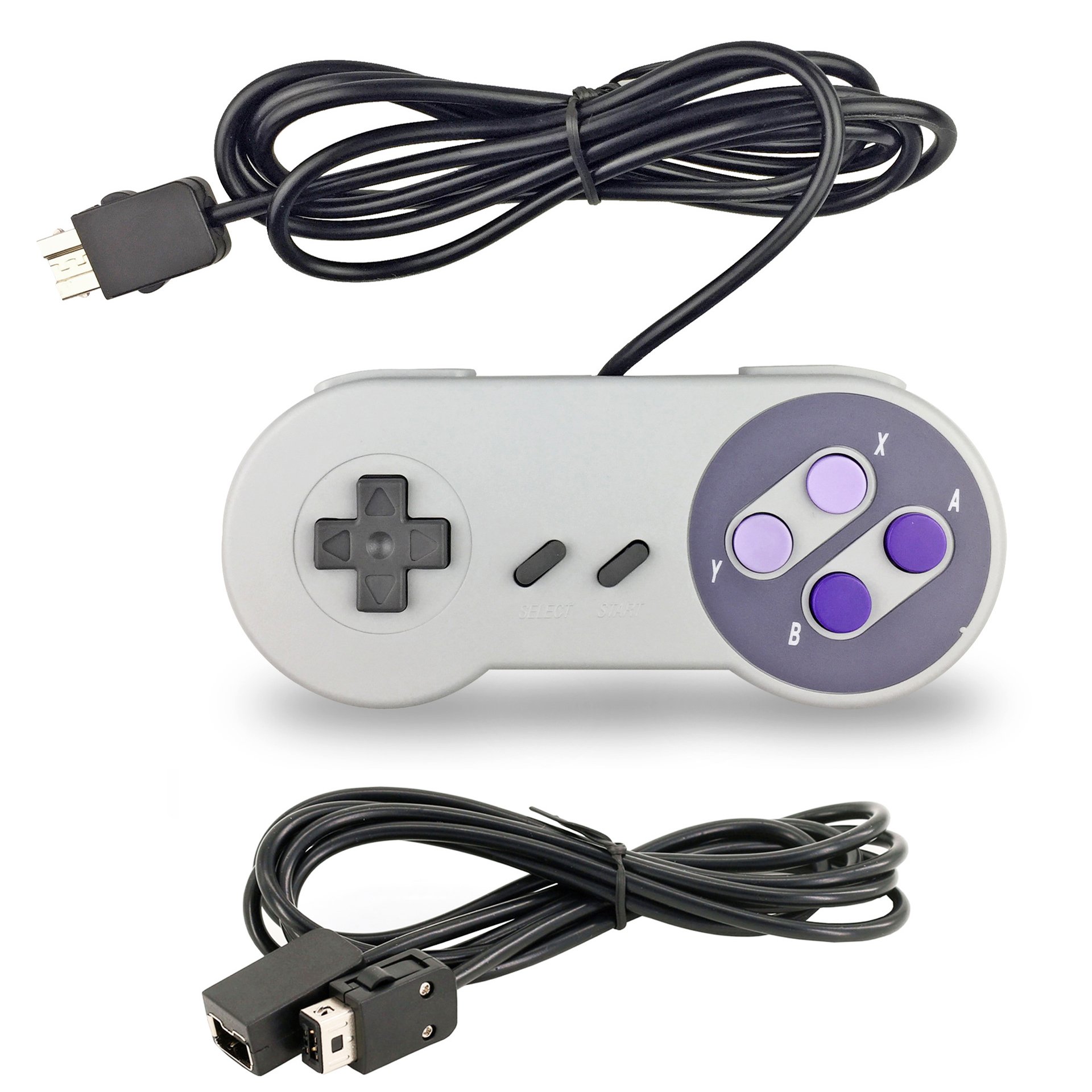 Jadebones Wired Controller Joypad Gamepads for Super NES SNES Classic Mini Edition 2017 with a 6ft Extension Cable (Purple Button Style)