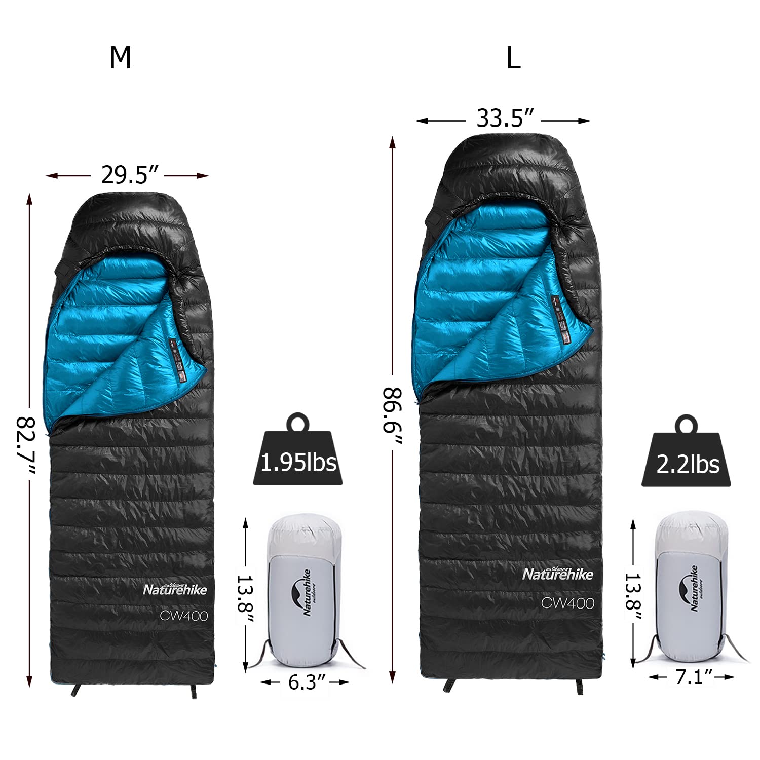 Naturehike Goose Down Sleeping Bag for Adults & Kids 750/550 Fill Power 3-4 Season,Compact Cold Weather Ultralight Portable Waterproof Sleeping Bag for Backpacking Hiking Camping with Compression Sack