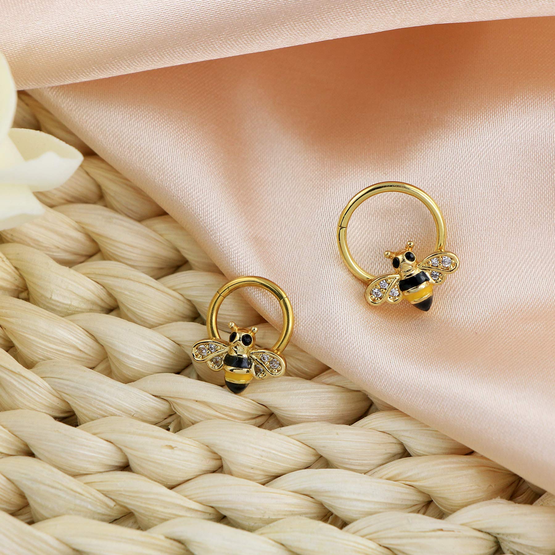 Jewseen Hinged Segment Ring Dainty Cute Bee Cartilage Earring 16G Nose Ring Septum Clicker Tragus Daith Helix Piercing Jewelry