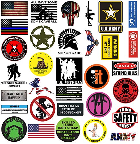 TreeArm Hard Hat Stickers Set of 32 Funny Water Proof Helmet Sticker and Decals with American Flag for Hard Hats Construction Helmet and Tool Box 2.5-3.5 Inch Size
