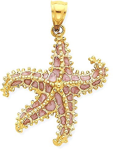 IceCarats 14K Yellow Gold Pink Starfish Necklace Charm Pendant 34mm x 23mm Only
