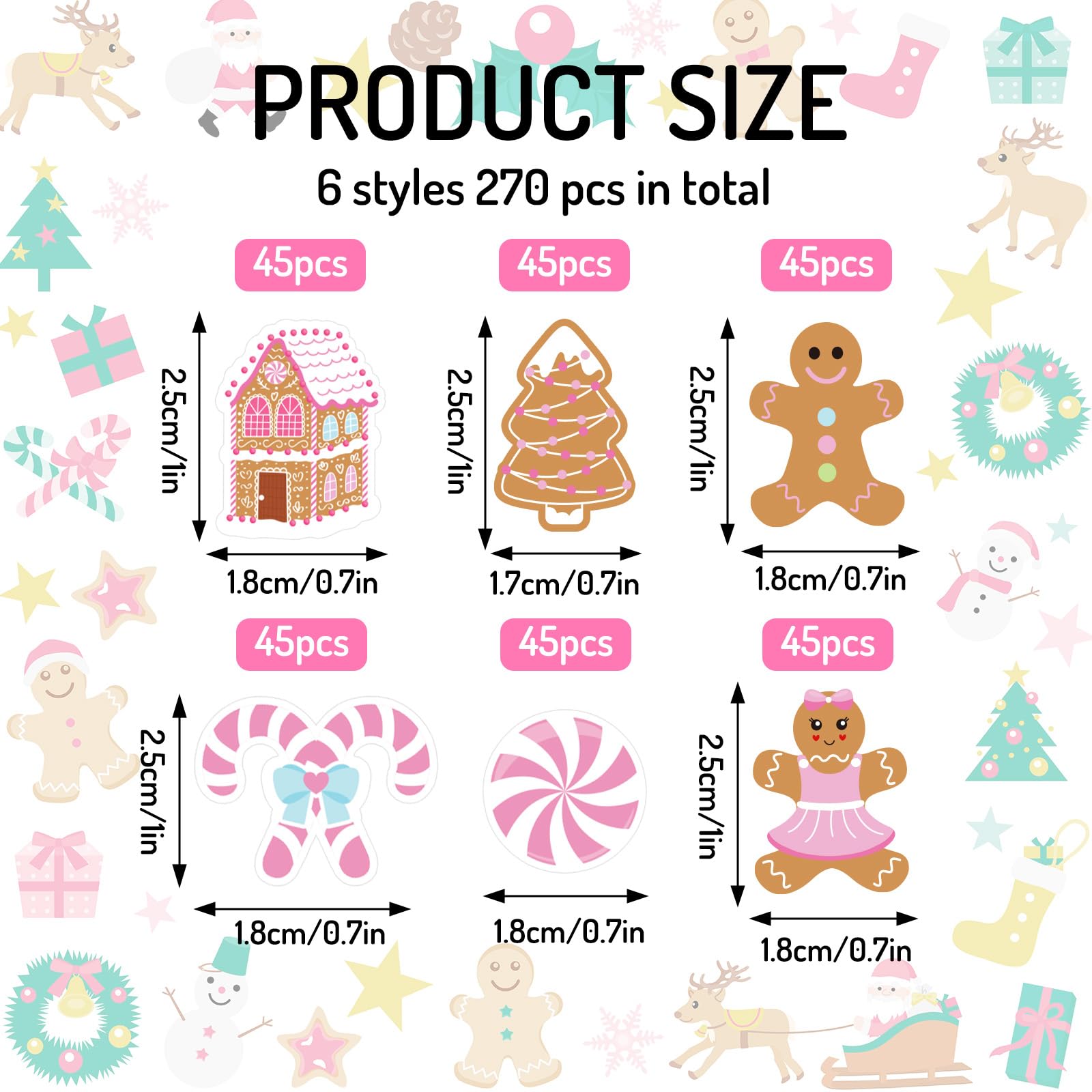Whaline 270Pcs Pink Christmas Confetti Gingerbread Man Candy Xmas Tree Paper Confetti Table Confetti Decorations for Winter Holiday Baby Shower Birthday