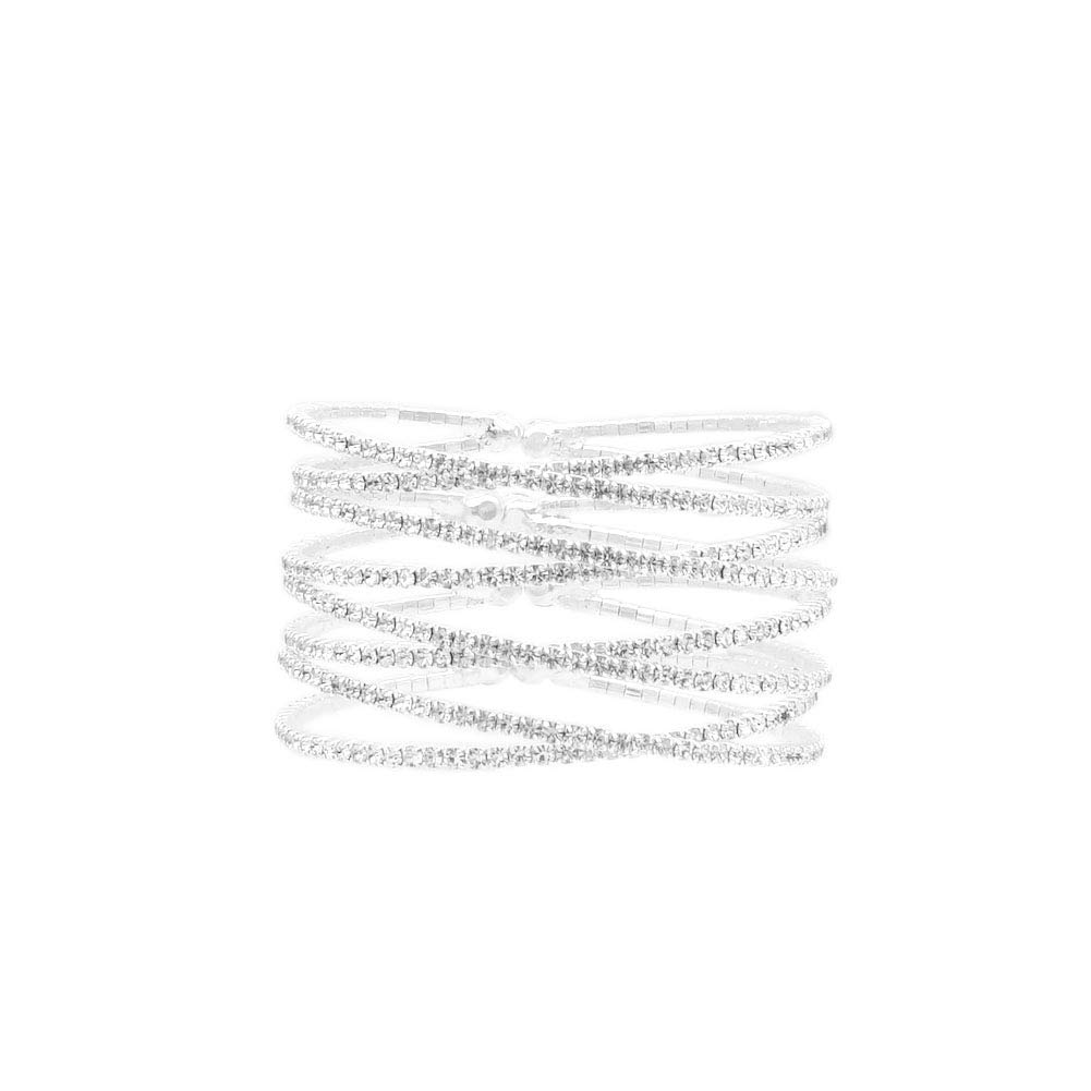 JSEA 4-Womens Rhinestones Cross Cuff Bracelet Open End Wide Bangle Silver tone