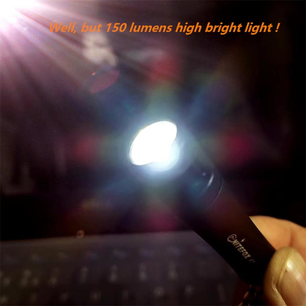 Nitefox Bright Keychain Flashlight K1,high Bright 150 lumens,as Small Flashlight Lantern Camp lamp Light,Waterproof Torch for EDC,Reading,Sleep,Dog Walking,Camping,Hiking (Black)