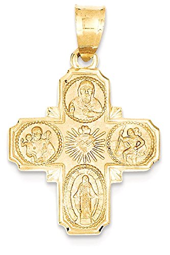 IceCarats 14K Yellow Gold Four Way Holy Cross Religious Medal Necklace Christian Pendant Scapular Charm 28mm x 17.75mm Only