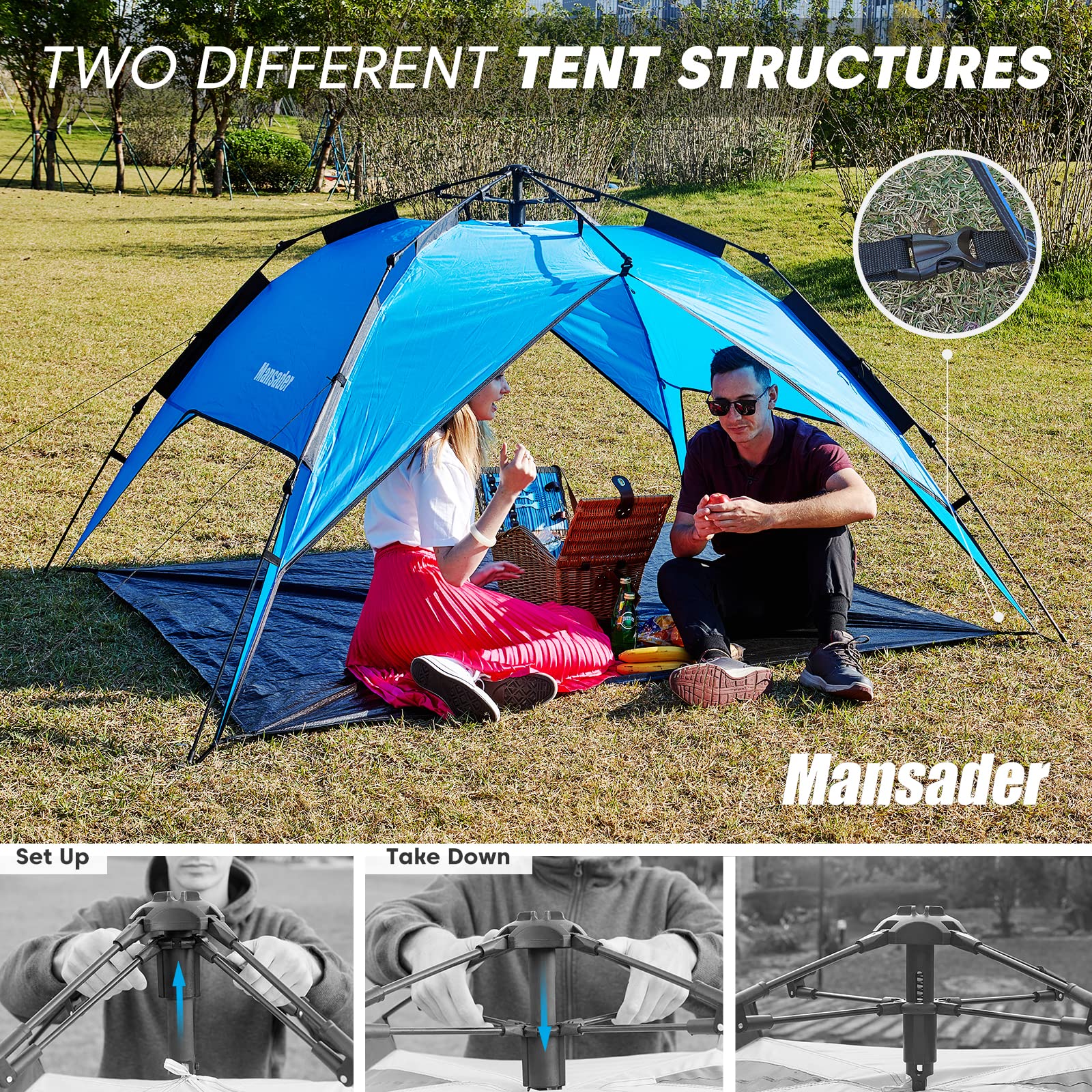 Mansader Pop Up Camping Tent 4 People Automatic Tents for Camping Instant Tent Waterproof Windproof for Camping Hiking Mountaineering