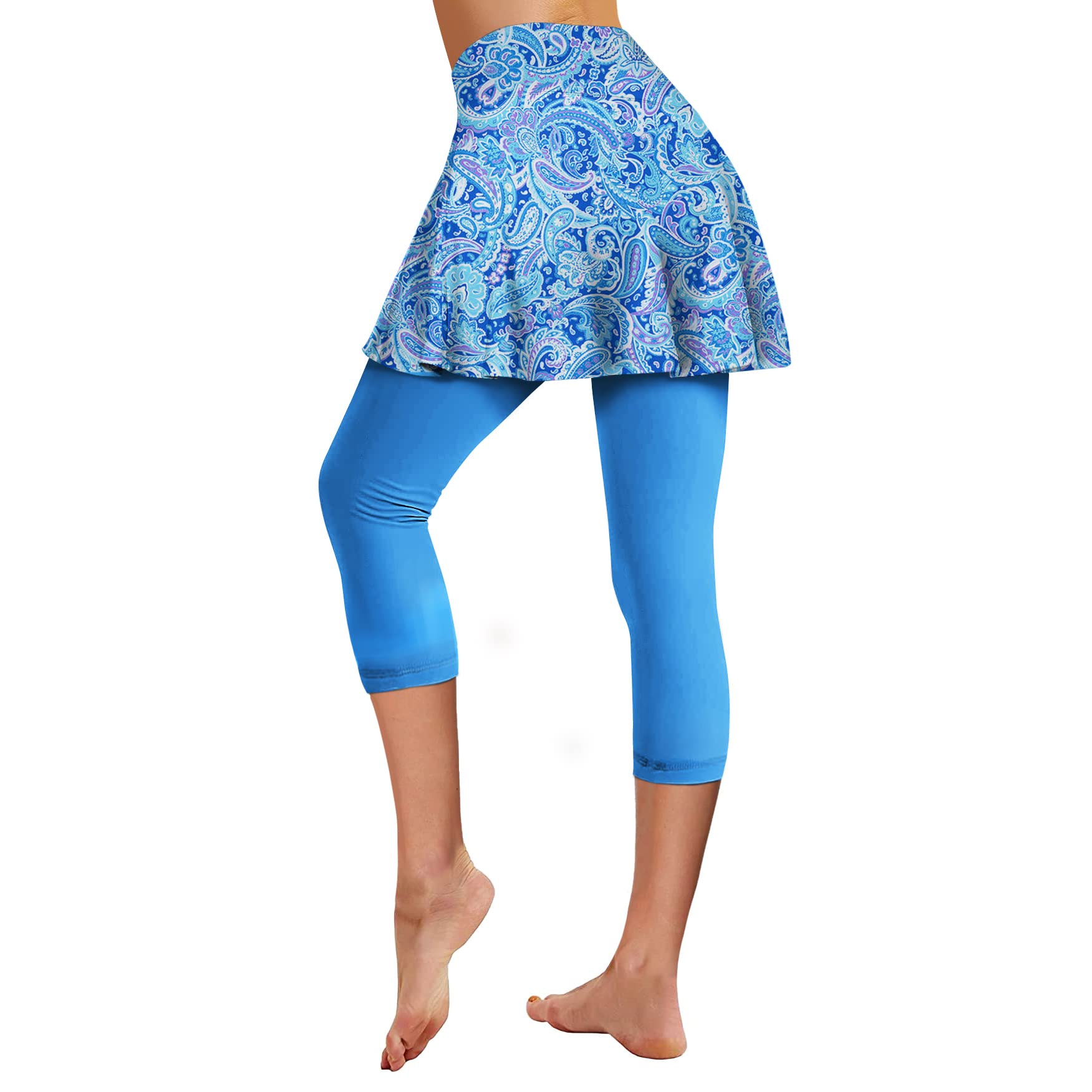 MSACRH Women’s Tennis Skirted Leggings with Pockets Active Skort Athletic Ruffle Pleated Golf Skapri with Skirt