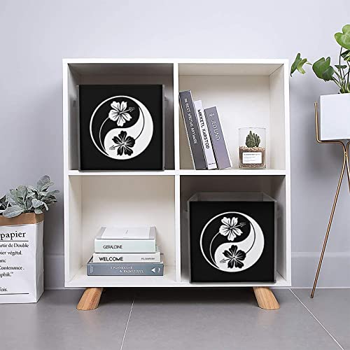 Yin Yang Hibiscus Storage Bin Foldable Cube Closet Organizer Square Baskets Box with Dual Handles