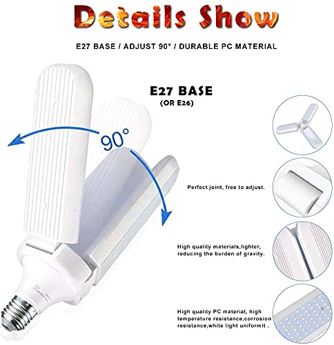 LED Garage Lights 45W 4500LM Deformable Led Garage Ceiling Lighting 3 Fan Blade E27/E26 LED Bulb Adjustable LED Corn Shop Lights for Warehouse,Garage,Workshop,Barn,Full Area,Basement (1 Set)