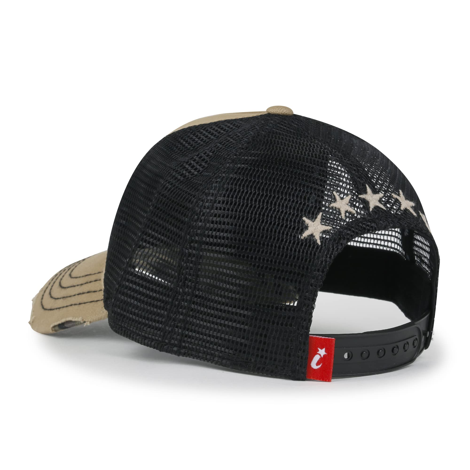ililily Star Embroidery Black White Trucker Hat Cotton Baseball Cap, White, Medium