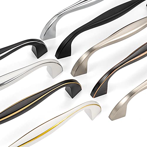 KOOFIZO Arched Cabinet Pull - White Finish with Chrome Edge Cabinet Handle, 5 Inch/128mm Screw Center, 10 Pack for Kitchen Cupboard Door, Bedroom Dresser Drawer, Bathroom Vanity and Furniture Hardware