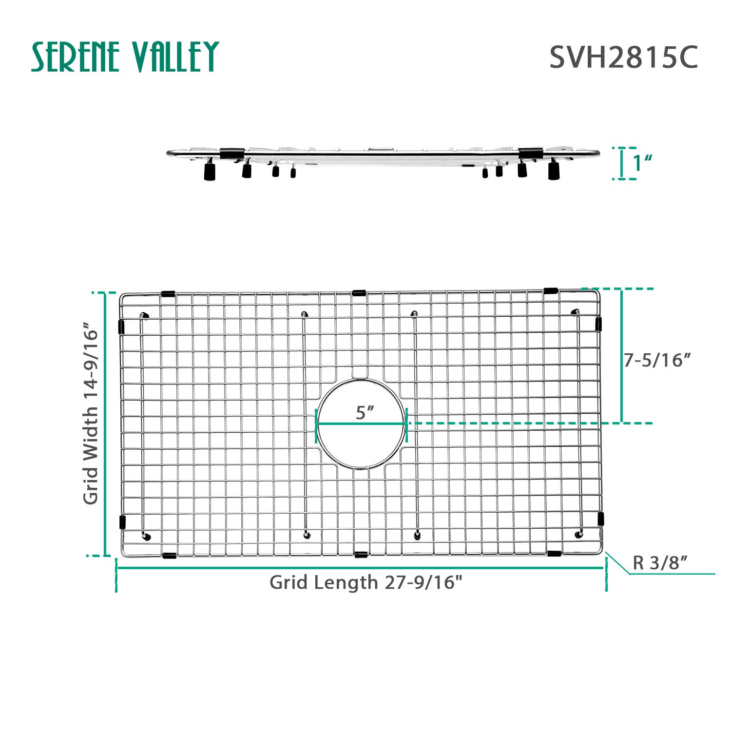 Serene Valley Sink Bottom Grid 27-9/16" X 14-7/16", Centered Drain with Corner Radius 3/8", Sink Protector SVH2815C