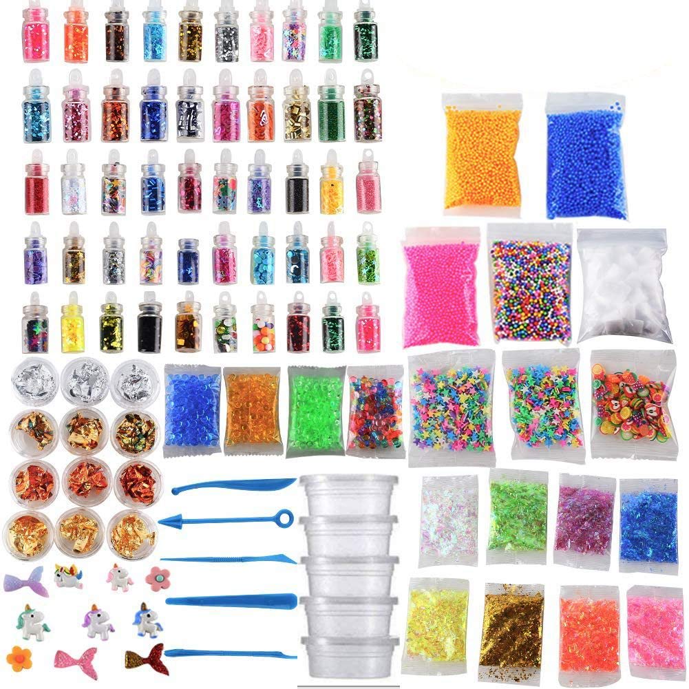 Koogel 149 Pcs Slime Supplies for Girls, Slime Kit with Glitter Slimes Supplies Slime Kit Glitter Gold Leaf Foam Balls Glitter Shake Jars Sugar Papers Tiny White Sponge Cube Slime Making Materialsā¦