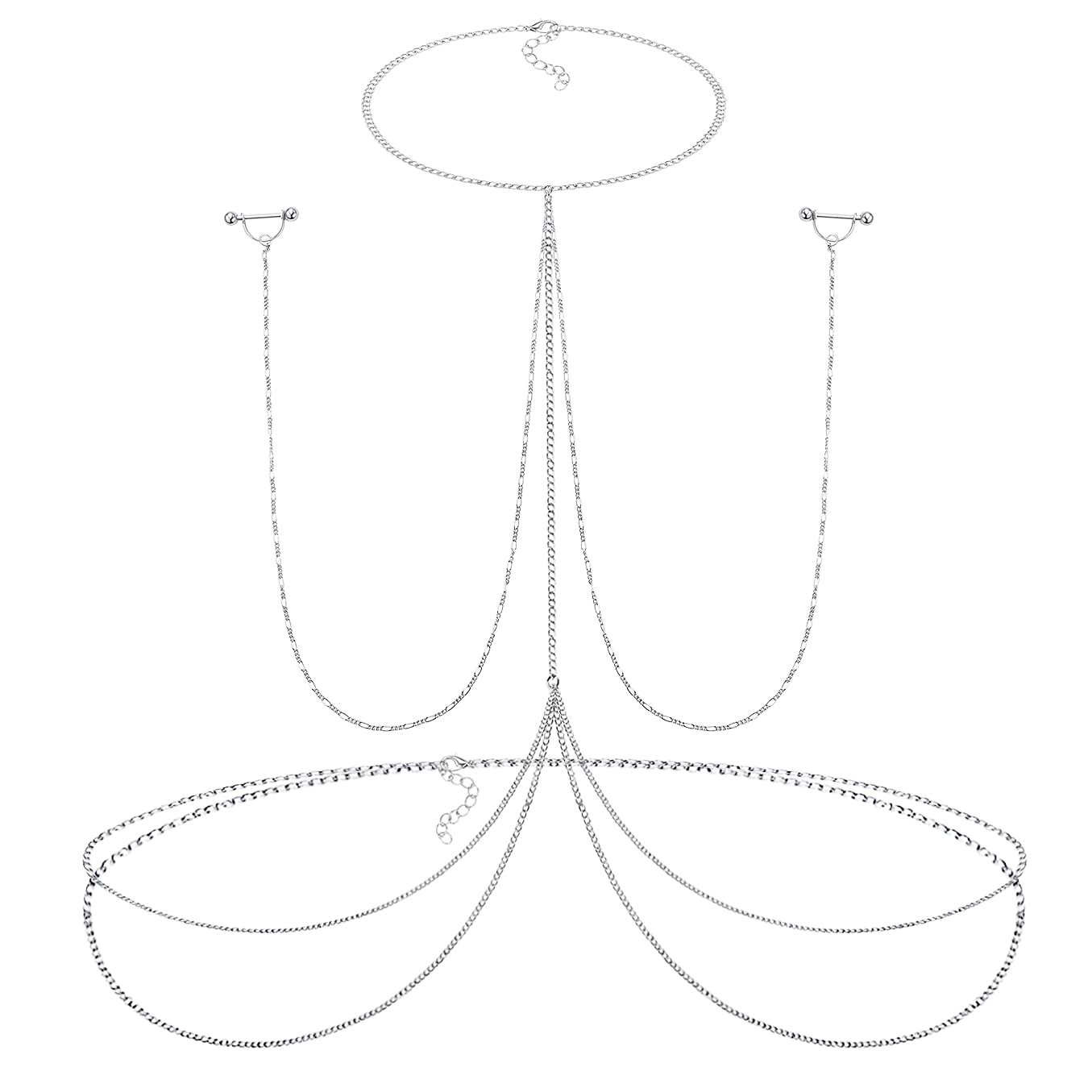 JFORYOU Nipple Rings with Body Chain 14G Nipple Piercing Barbell Nipplerings Body Piercing Jewelry for Women
