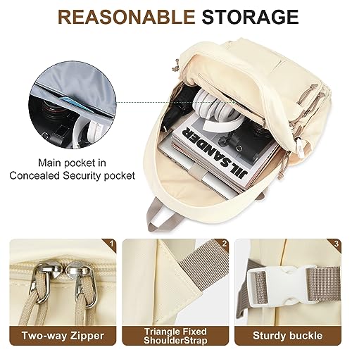 weradar Lightweight Backpack For School Teens Girls,Cute 15.6 Inch Laptop Bookbag,Water Resistant College Backpack For Women,Middle School Bag Casual Travel Daypacks(beige)