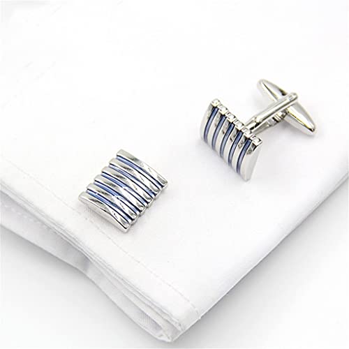Men's French Shirt Cufflinks Square Blue Striped Sleeve Nails Shirt Cufflinks Accessories (Color : White, Size : As Shown) (White As Shown)