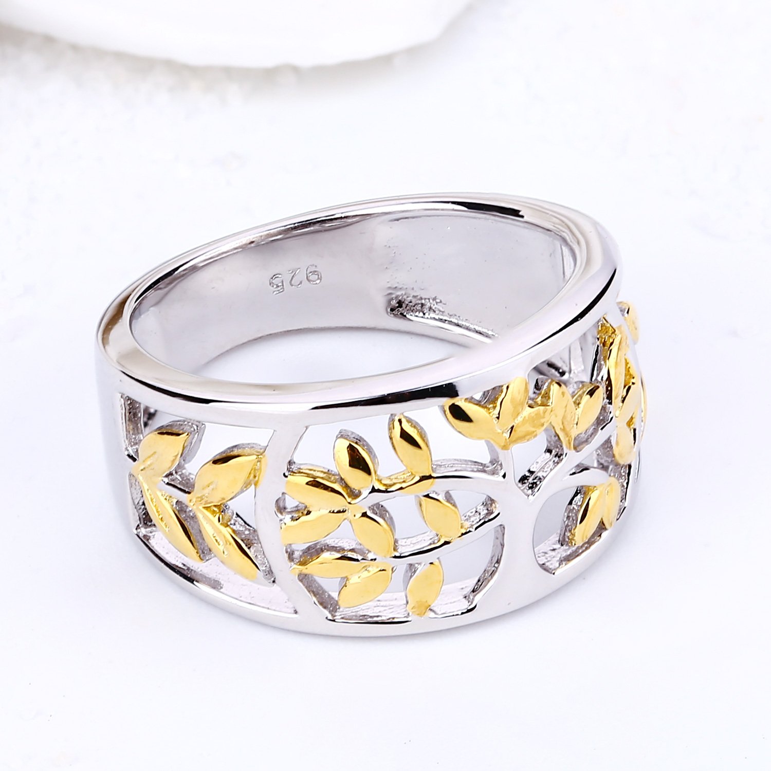 JO WISDOM 925 Sterling Silver Gold Tree Of Life Ring Anniversary Rings Size 8