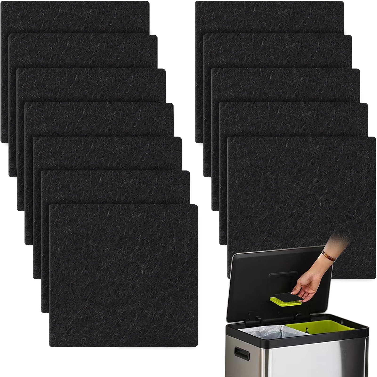 Trash Can Odor Absorbing Filter Refills for EKO Garbage Cans, Activated Charcoal Deodorizer, Strong Charcoal Odor Absorber, Pack of 12 Replacements