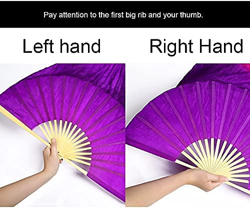 Leemiman Women 1 Pair(Left+Right) Silk Belly Dance Fan Veils, Silk Fans for Dancing, Tie Dyed Silk Fan Long Folding Fans,Length 180cm Width 90cm
