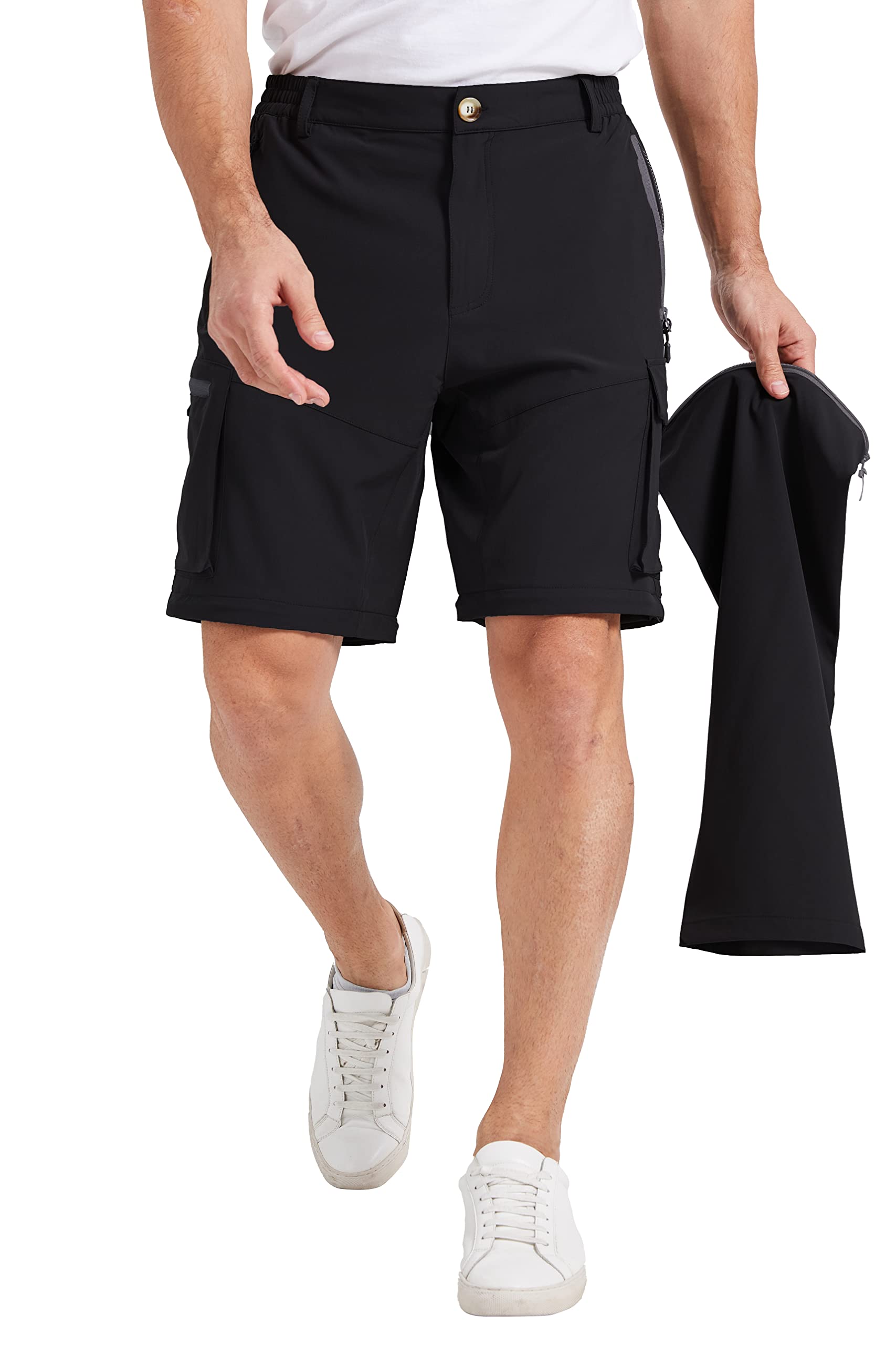 Mens Stretch Convertible Pants Water Resistant Quick Dry Zip Off Cagro Hiking Pants Black S