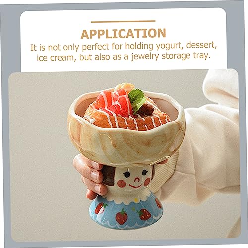 USHOBE Dessert Bowl Concrete Tray Decorative Trays Dessert Tray Footed Serving Bowl Fruit Dessert Bowl Footed Trifle Bowl Ice Cream Bowl Salad Bowl Ceramic Ice Cream Bowl Blue Plate