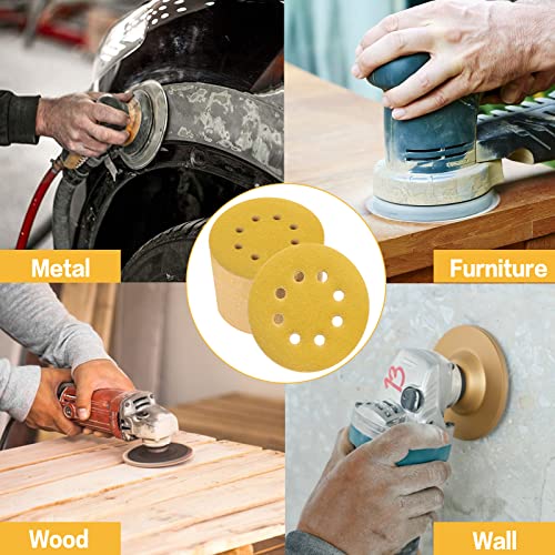 POTUINOM 80PCS 5 Inch 8 Hole Sanding Discs 40 Grit,Gold Round Hook and Loop Sandpaper for Random Orbital Sander
