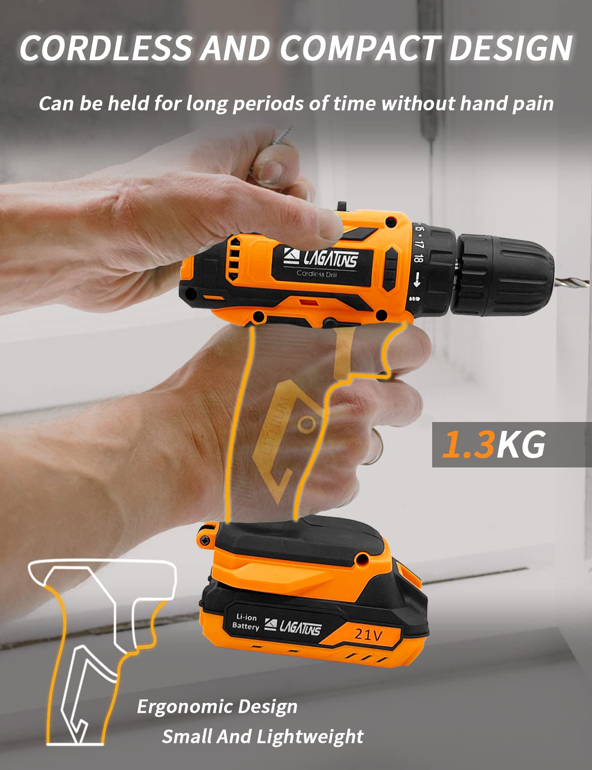 Power Drill Cordless,21V Electric Power Drill Set,18+1 Clutch & Variable Speed,3/8-Inch Keyless Chuck,40NM(355in-Lbs)Max Torque,with a Battery & Charger,and other Accessories