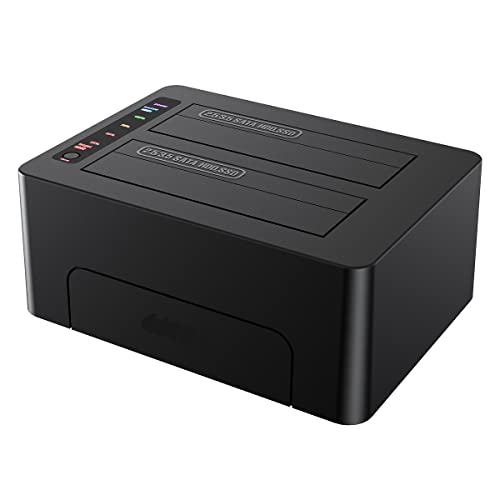 USB 3.0 to SATA Dual-Bay External Hard Drive Docking Station for 2.5 or 3.5 Inch HDD/SSD. Support Offline Clone Duplicator, UASP, and Auto Sleep Function. Black K3082