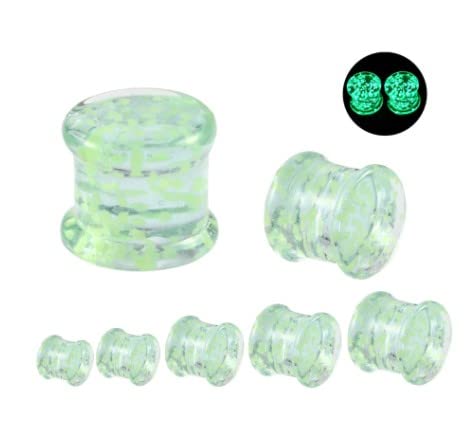 Pierced Republic Glass Glow in the Dark Bubbles Ear Gauges - Pair of Glass Double Flared Plugs - 5 Size Options (00 Gauge (10mm))