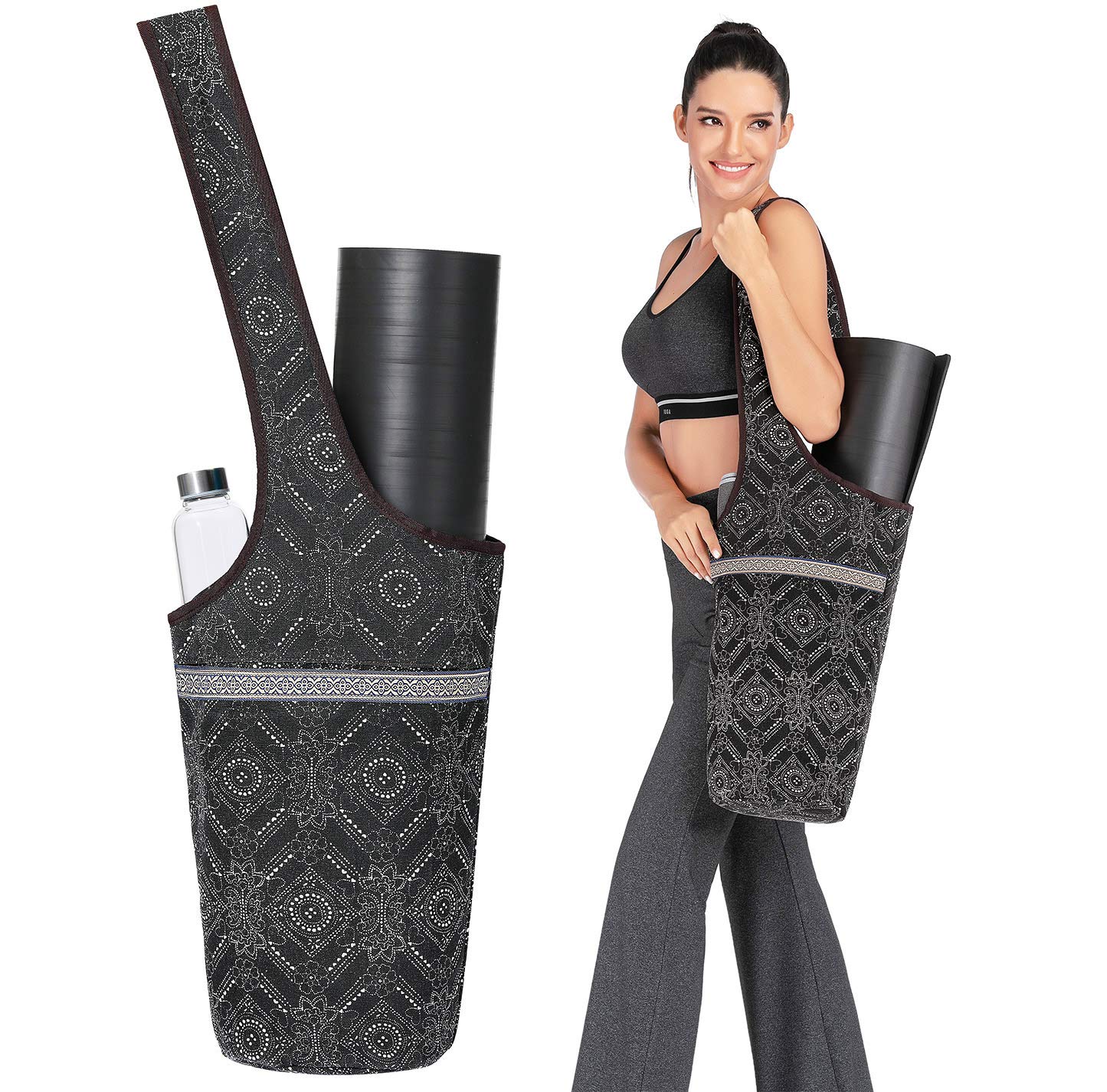 IUGA Yoga Mat Bag with Large Size Pocket & Inner Zipper Pocket, Yoga Carrier Bag Fit Most Yoga Mat Size