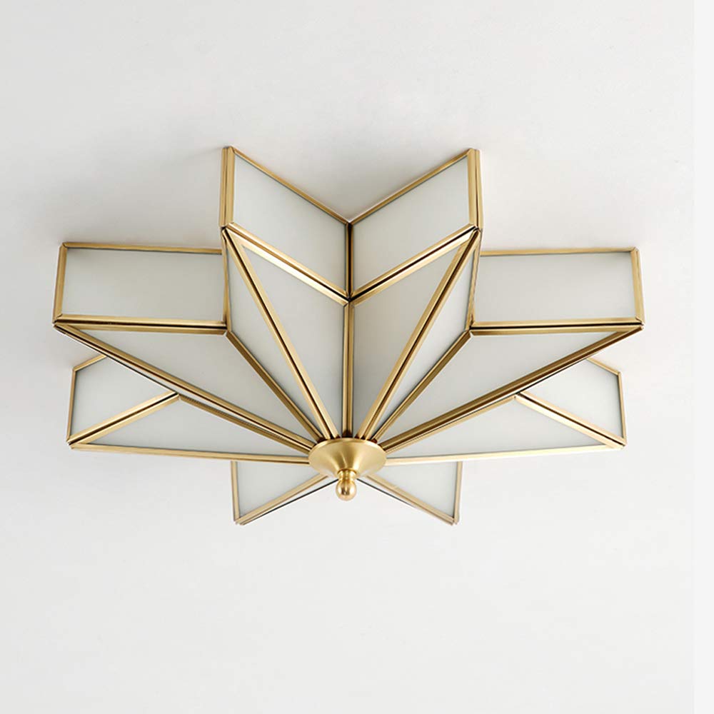 LITFAD Modern 4-Light LED Ceiling Lamp Beveled Frosted Glass Flush Mount Lighting Fixture Traditional Brass Star Close to Ceiling Light Decorative Pendant Light for Hotel Hall Bedroom Living Room