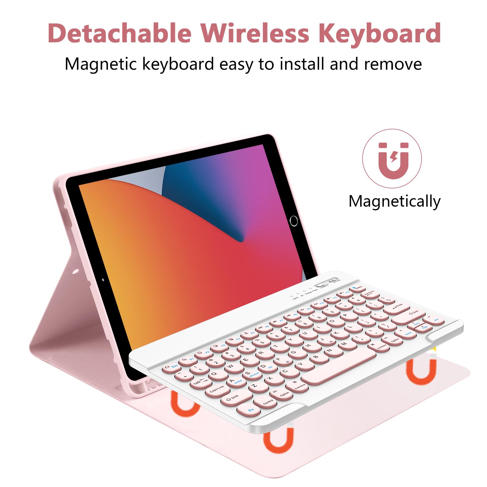 iPad 9th 8th 7th Generation Keyboard Case 10.2inch, iPad Air 3 Case with Keyboard, iPad Case with Bluetooth Keyboard for iPad Pro 10.5''(3rd Gen), Slim Leather Folio Cover for iPad 2021/2020/2019-Pink
