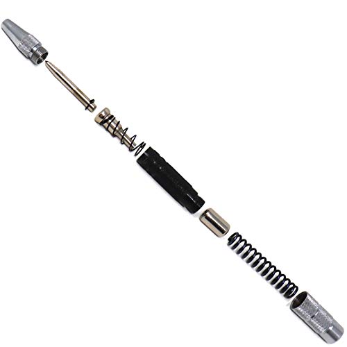 Super Strong Automatic Center Punch - 6 inch Black Steel Spring Loaded Center Hole Punch with Adjustable Tension, Hand Tool for Metal or Wood with Zippered Hard Shell Carry Case - Pack of 2