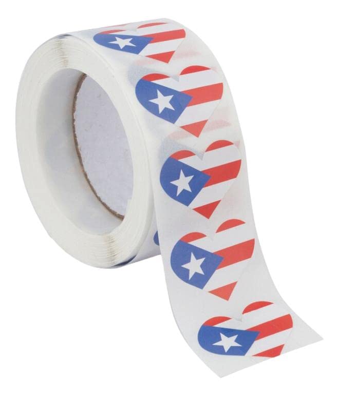 Puerto Rico Heart Stickers * 500 Per Roll (1" x 1") Puerto Rican Flag
