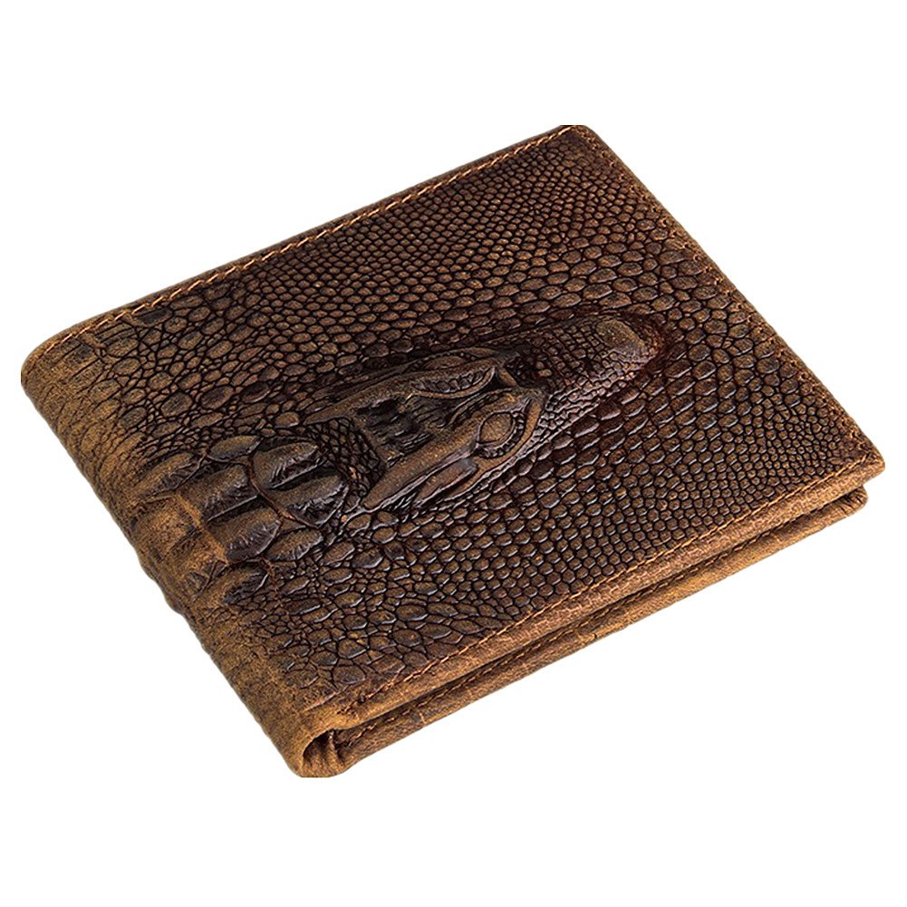 HRS Crocodiile Wallets for Men- Ultra Slim Genuine Leather Mens Bifold Wallet Vintage Personal with Alligator Embossed