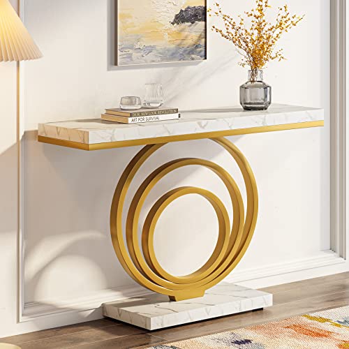 Tribesigns 41-Inch Gold Entryway Table, Modern Console Table Narrow Long, Contemporary Accent Table for Living Room, Hallway, Entrance, Faux Marble Veener Top